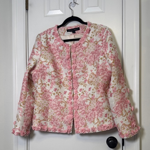 Boston Proper | Jackets & Coats | Boston Proper Pink Floral Textured ...